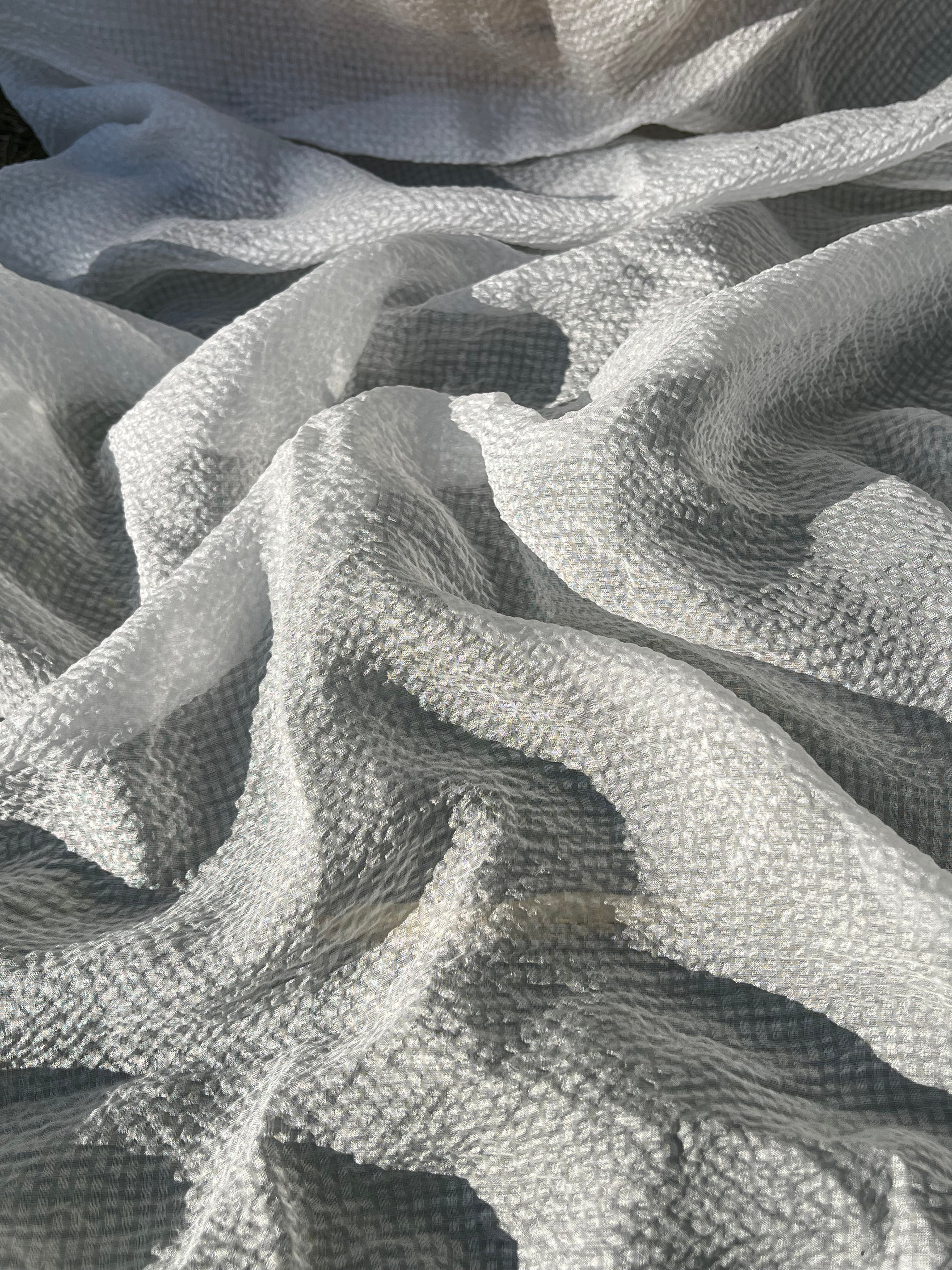 Transparent White Crinkle Effect Satin Pure Silk. – Anatolian Textures.