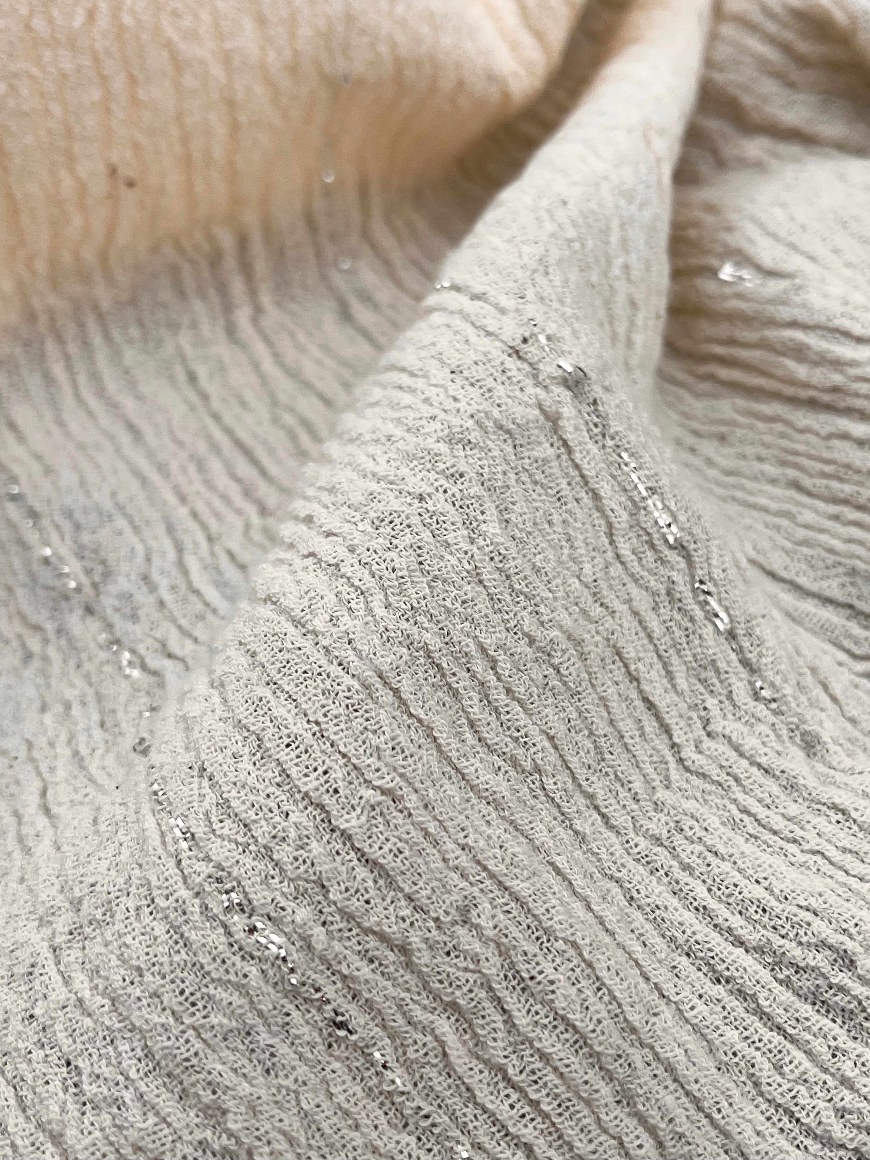 Neutral Stretchy Crinkle Cotton Fabric, Textured Surface Silver Glitte ...